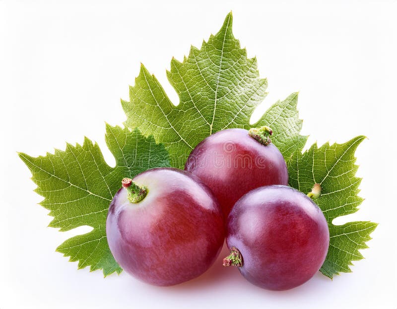 Grapes with Leaves. Various Ripe Wine Grapes and Vine Leaves, Isolated ...