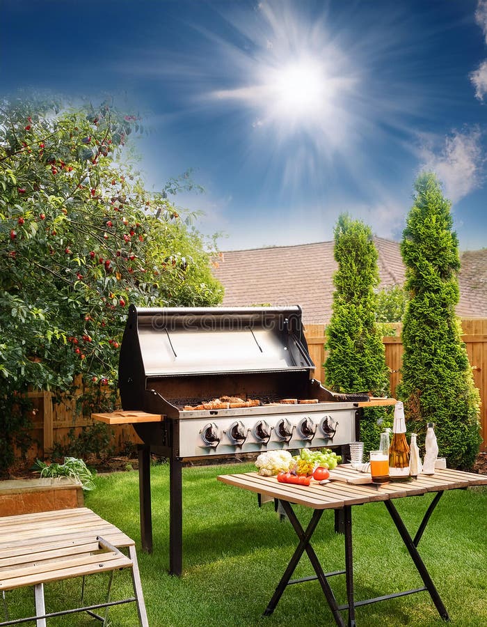 Summertime Backyard Barbecue Cookout. Stock Illustration - Illustration ...