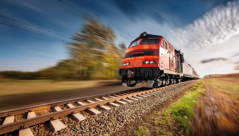Speeding Locomotive. a Runaway Freight Train with Wheels Off the Ground ...