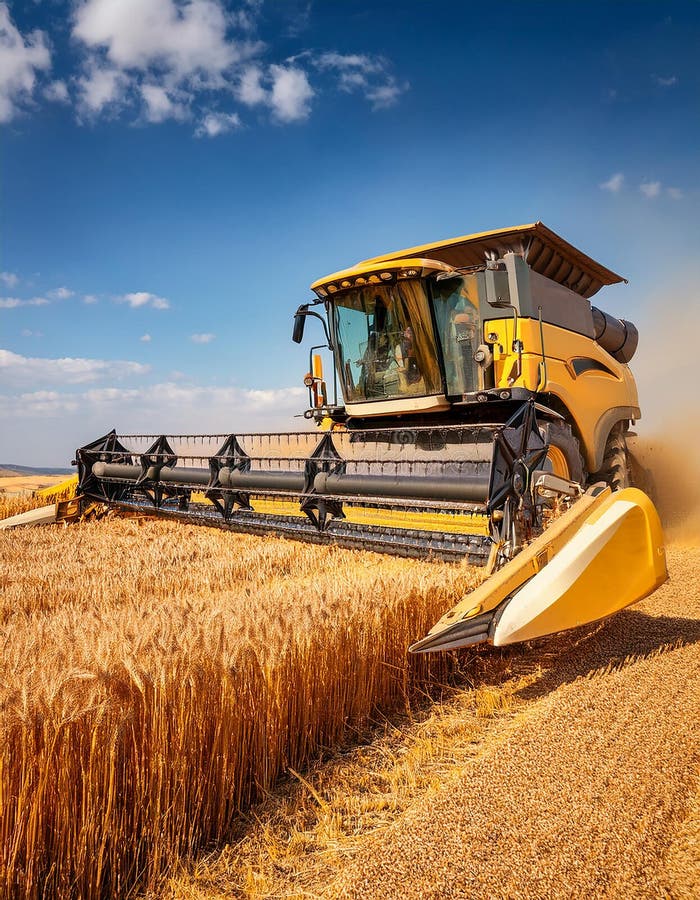 Modern Combine Harvester Working on a Wheat Crop. Stock Illustration ...