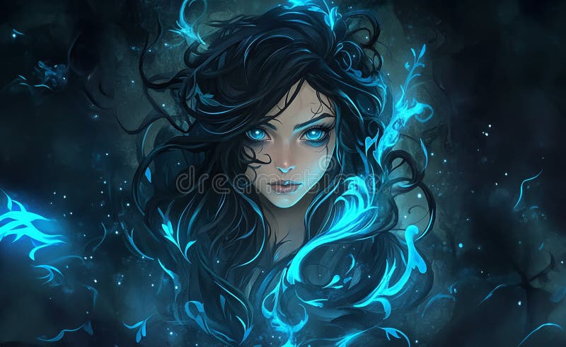 Cartoon Portrait of a Beautiful Mysterious Woman or Goddess. Generative ...