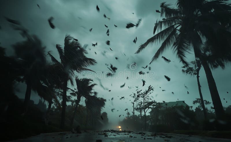 Debris from a Hurricane Flying through the Air. Generative AI Stock ...
