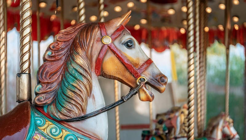 Carousel Horse. a Colorful Horse Close-up on a Carousel at the Fair ...