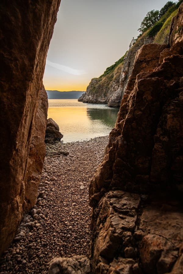 Hidden Bay and Beach, the Sunrise Reflected in the Water. Landscape ...