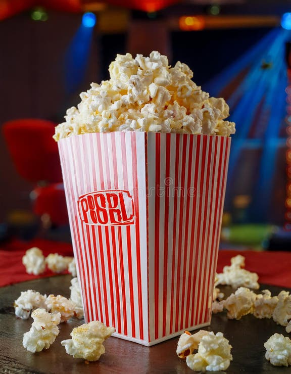 Classic Popcorn. a Tall Classic Box of Theater Popcorn Closeup Stock ...