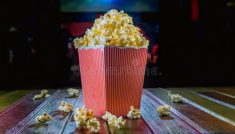 Classic Popcorn. a Tall Classic Box of Theater Popcorn Closeup Stock ...