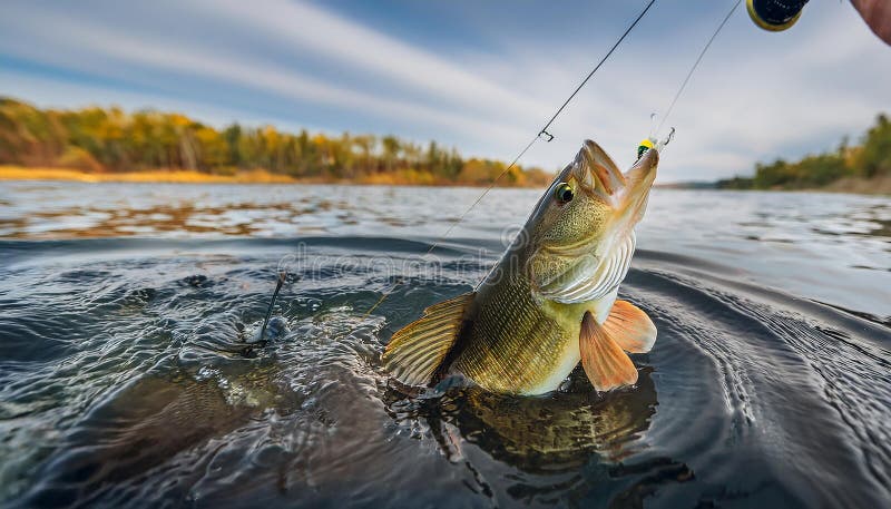 Walleye Fishing. Close Up Shot of a Walleye Being Caught Stock ...