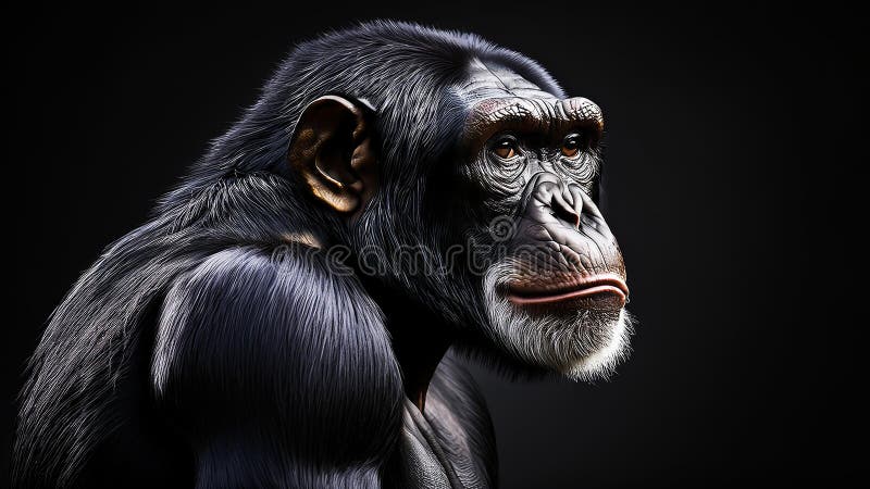 Chimpanzee in Profile on a Black Background. Stock Illustration ...