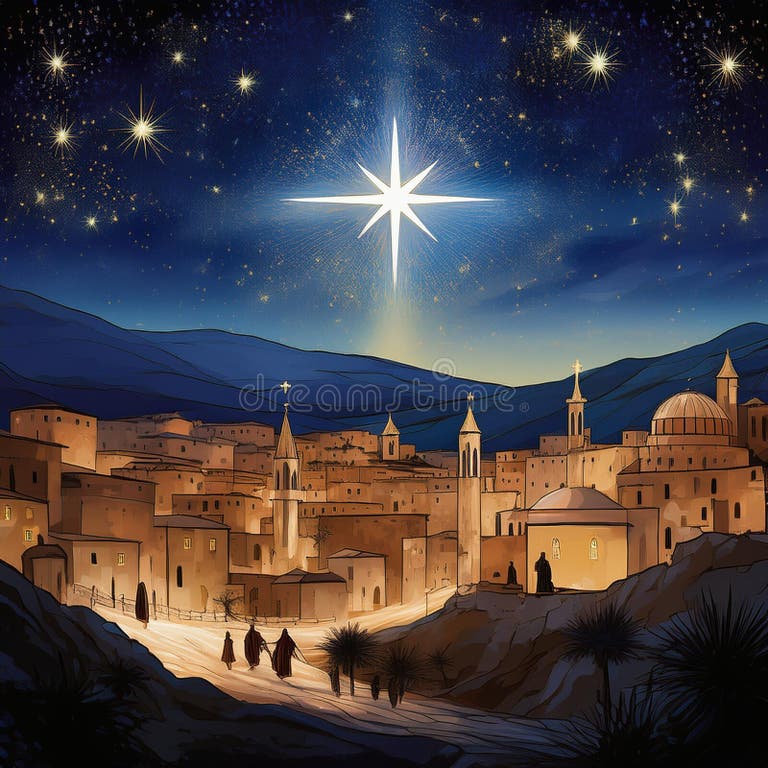 Bethlehem Star Over Bethlehem Stock Illustration - Illustration of ...