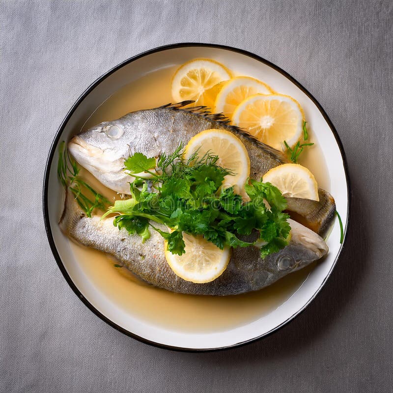 Steam Fish. a Plate of Simple Steamed Fish Stock Illustration ...