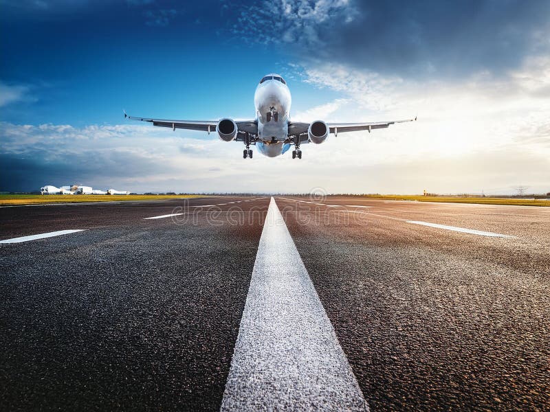 Airplane landing stock illustration. Illustration of airline - 345953272