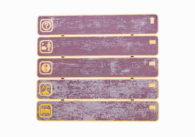 Brown Empty Wooden Route Signs Blank Same Pattern Isolated White ...