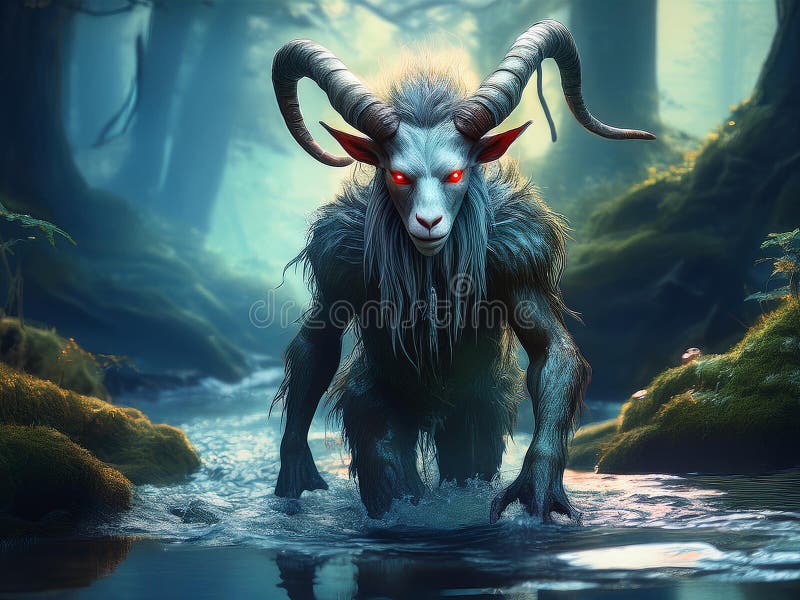 AI Generated Mystical Goat Elf in Enchanted Forest Stream Stock Photo ...