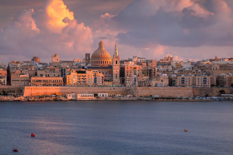 Valletta, Malta at Dramatic Sunset. Stock Photo - Image of autumn ...