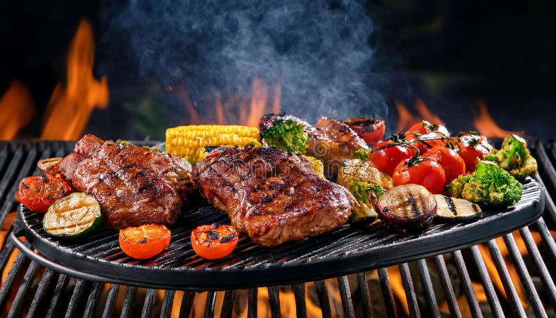 Barbecue with Delicious Grilled Meat on Grill Stock Photo - Image of ...