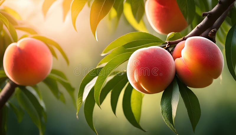 Peach Tree. Sweet Peach Fruits Growing from a Tree Branch Stock ...