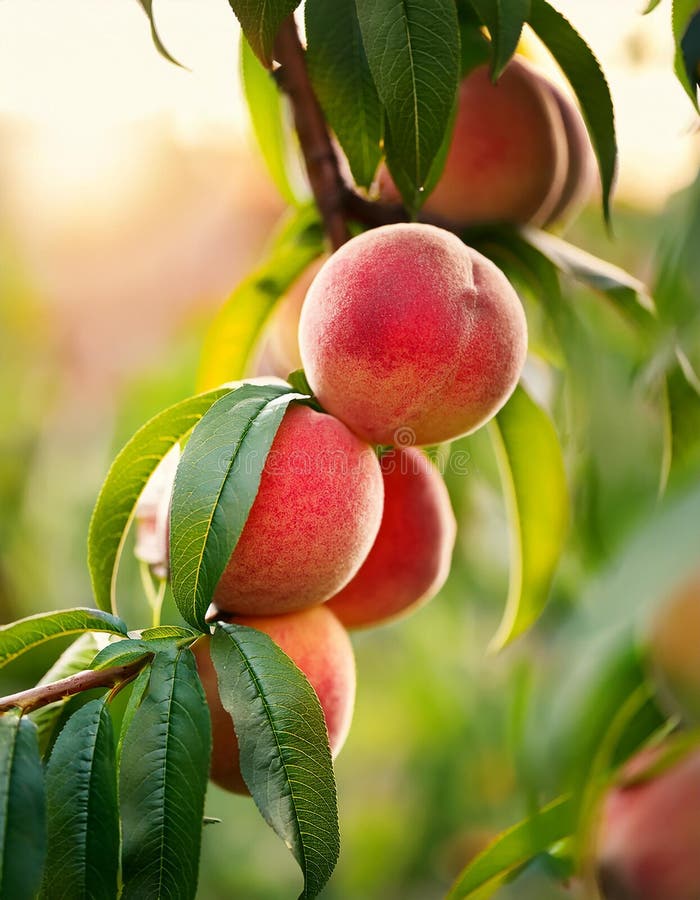 Peach Tree. Sweet Peach Fruits Growing from a Tree Branch Stock ...