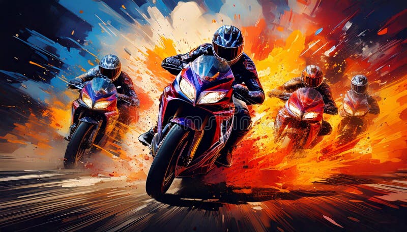 Blazing Speed Motorcycle Racers in a Fiery Turbo Charged Clash Stock ...