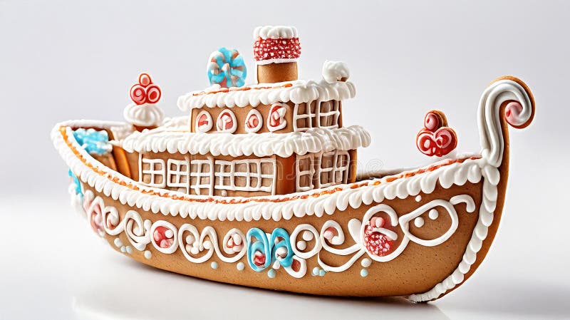 Festive Christmas Gingerbread Boat with Holiday Decorations Stock ...