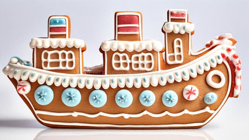 Festive Christmas Gingerbread Boat with Holiday Decorations Stock ...