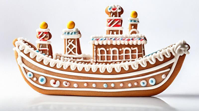 Festive Christmas Gingerbread Boat with Holiday Decorations Stock ...