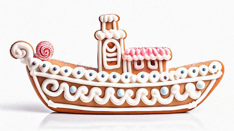 Festive Christmas Gingerbread Boat with Holiday Decorations Stock ...