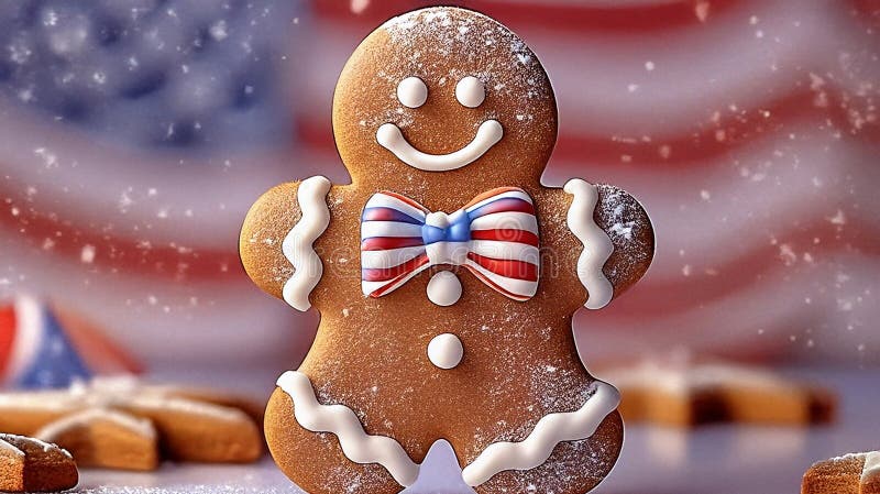 Patriotic Gingerbread Man with American Flag Icing and Blurred ...