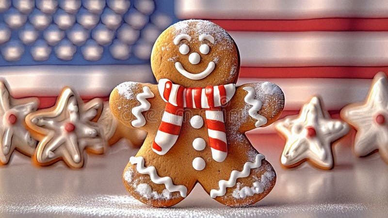 Patriotic Gingerbread Man with American Flag Icing and Blurred ...