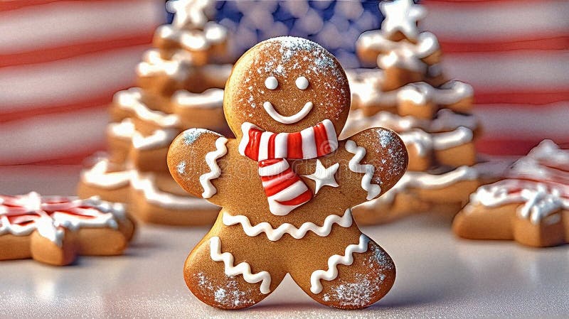 Patriotic Gingerbread Man with American Flag Icing and Blurred ...