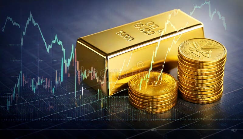 Gold Bar and Coins with Chart in Background. AI-Generated Image. Stock ...