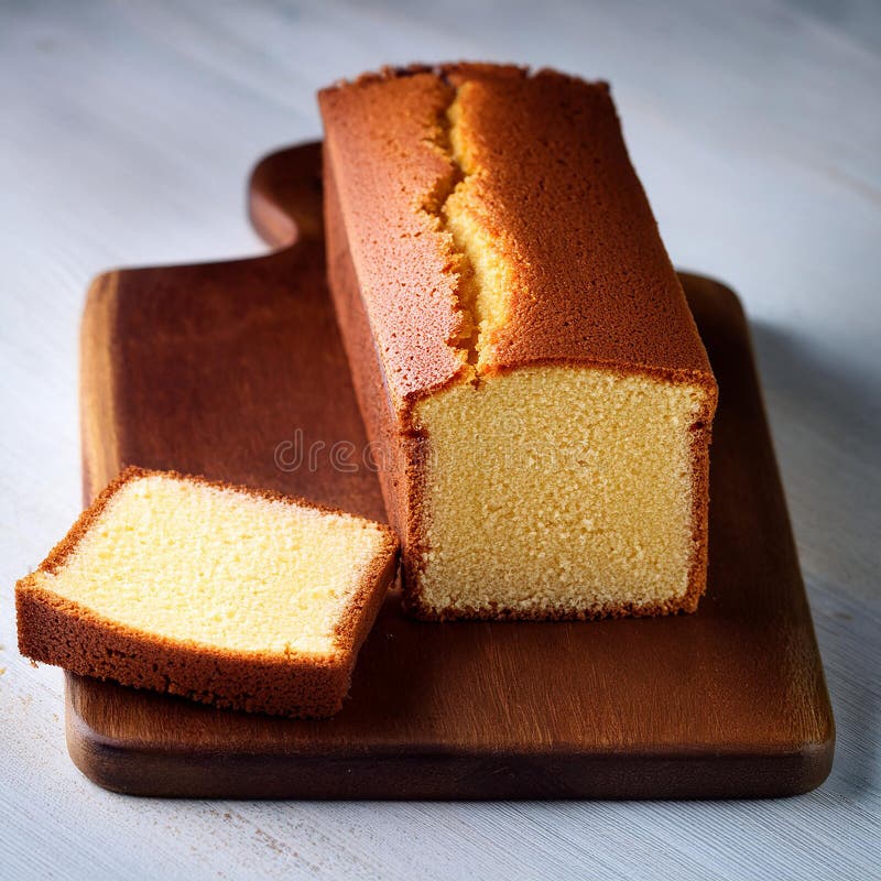 Sponge Cake on Cutting Board. Whole and Sliced Pound Cake Stock ...