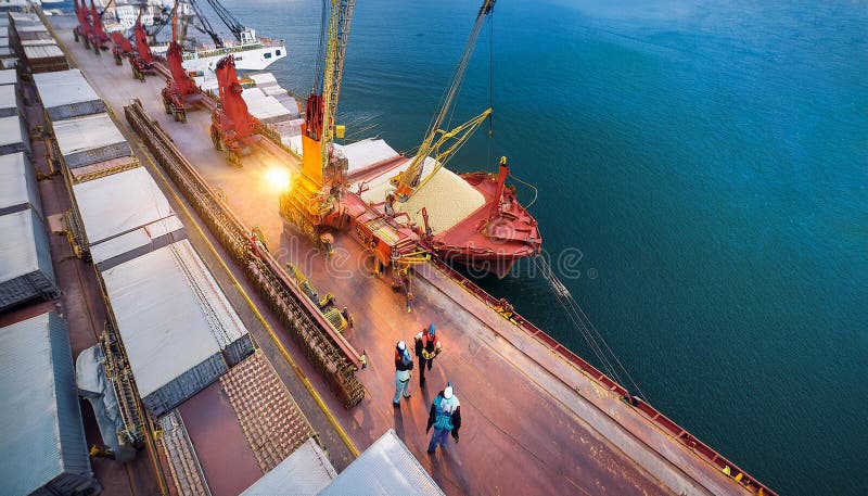 Workers Loading Containers of Rice Onto Cargo Ship at Port Stock ...