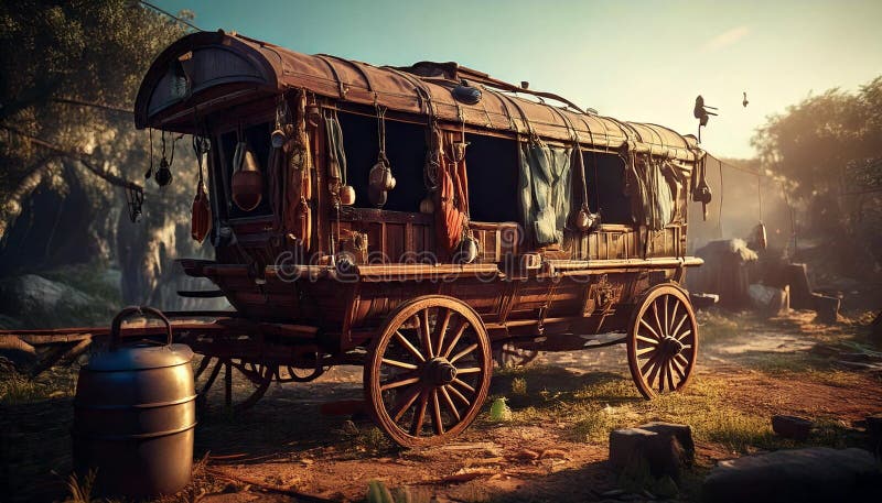 Old Wooden Gypsy Carriage. AI-Generated Image Stock Photo - Image of ...