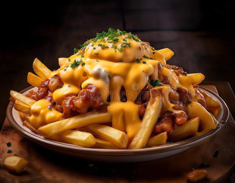 Super Fat Fries with Cheese in Sauce Name Poutine from Quebec Stock ...