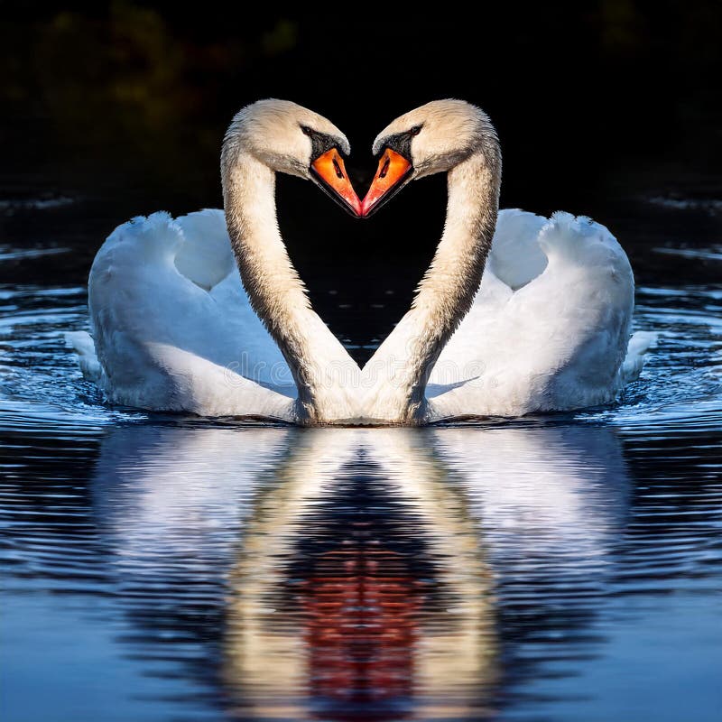 Swan Heart. Two Swan Mirrored Looks Like a Heart Stock Illustration ...