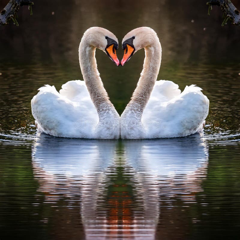 Swan Heart. Two Swan Mirrored Looks Like a Heart Stock Illustration ...
