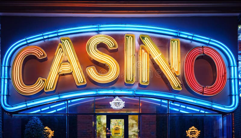 Casino Sign Neon Lights. Bright Casino Entrance Neon Lights Stock ...