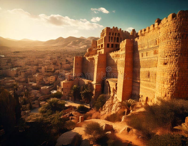 High Walls of a City in the Desert. Stock Image - Image of wall ...