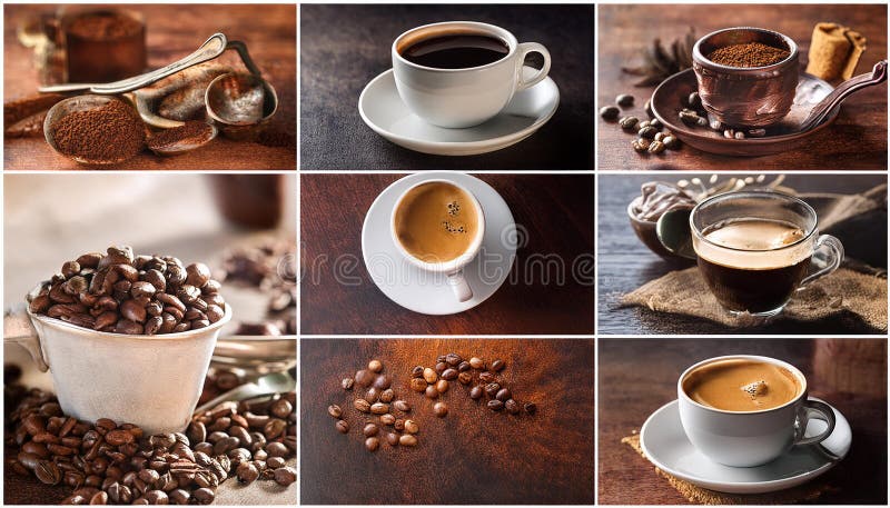 Coffee Collage. a Collage of Nine Photos of Coffee Theme Stock ...