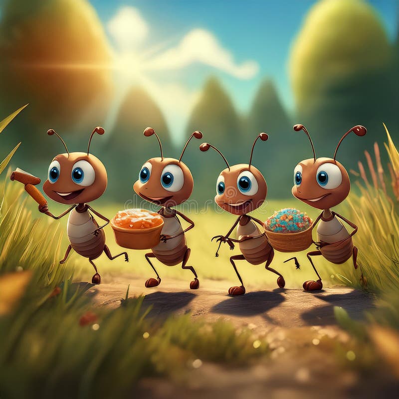 Cartoon Ants Carrying Snacks Stock Illustration - Illustration of ...