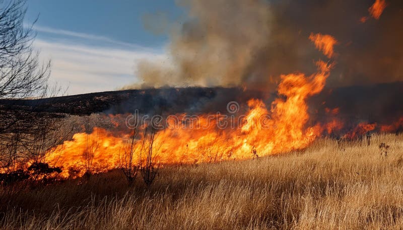Fiery Wildfire Scene stock illustration. Illustration of burning ...
