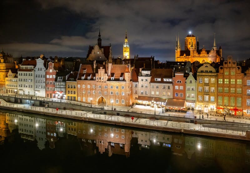 The Gdansk Old Town at Night. Stock Image - Image of danzig, waterfront ...