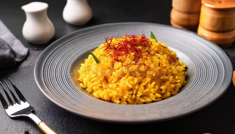 Italian Saffron Risotto - Risotto Alla Milanese - Decorated with Red ...