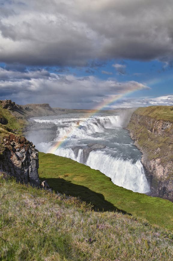 Gullfoss Falls, Golden Falls Waterfall Rainbow, Golden Circle Route in ...