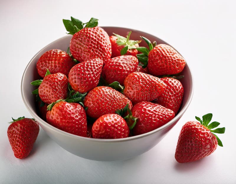A High Key Photo of an Overflowing Bowl of Fresh, Whole Strawberries ...