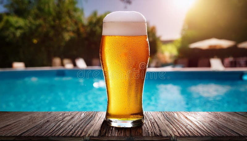 Beer-shot. a Beer at the Pool Stock Illustration - Illustration of blue ...