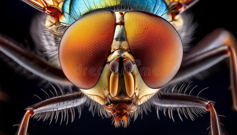 Fruit Fly Macro. Microscopic Detailed Image of Head and Eye of a Fruit ...