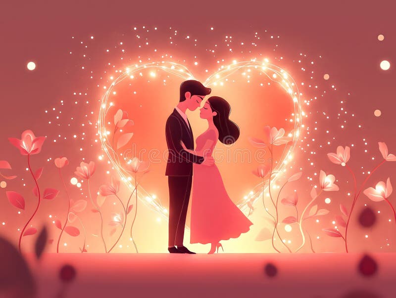 Wedding Couple Embracing in a Magical Heart-Shaped Glow Stock ...