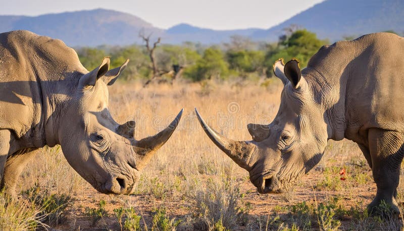 White Rhinoceros, South Africa. Portrait of Two White (square-lipped ...