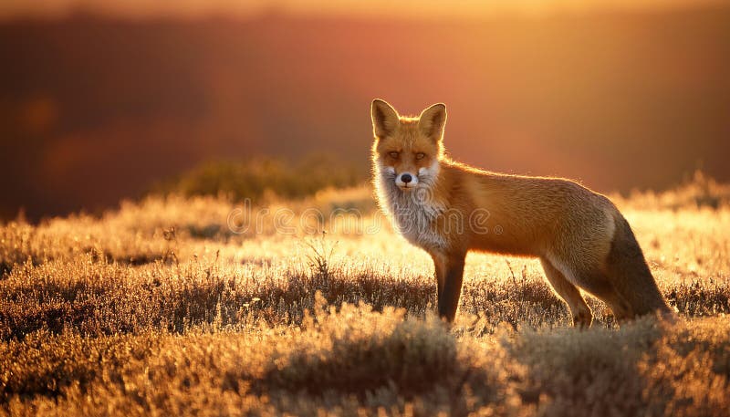 Red Fox at Sunrise. a Female Red Fox Poses Gracefully in the Morning ...